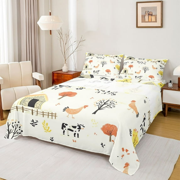 Castle Fairy Cartoon Chicken Cow Full Size Sheets,Farmhouse Cabin Bed ...