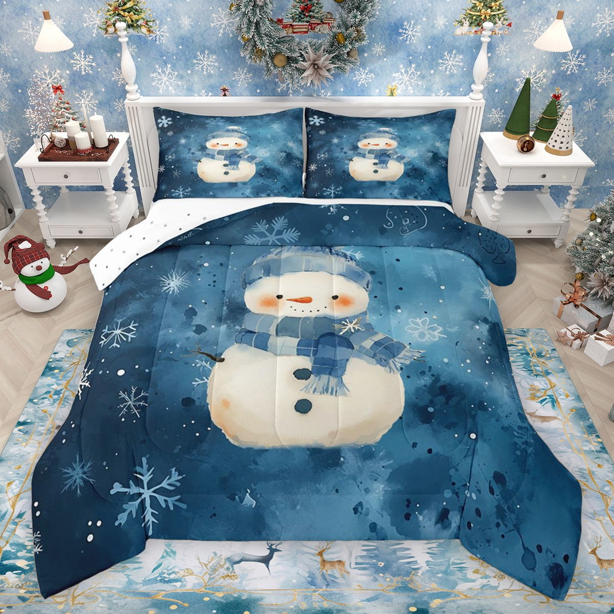 Castle Fairy Cartoon Christmas Snowman Bedding Comforter Set 2pcs for ...