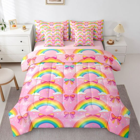 Castle Fairy Cartoon Cute Bow Knot Bedding Comforter Set,Kawaii Rainbow ...