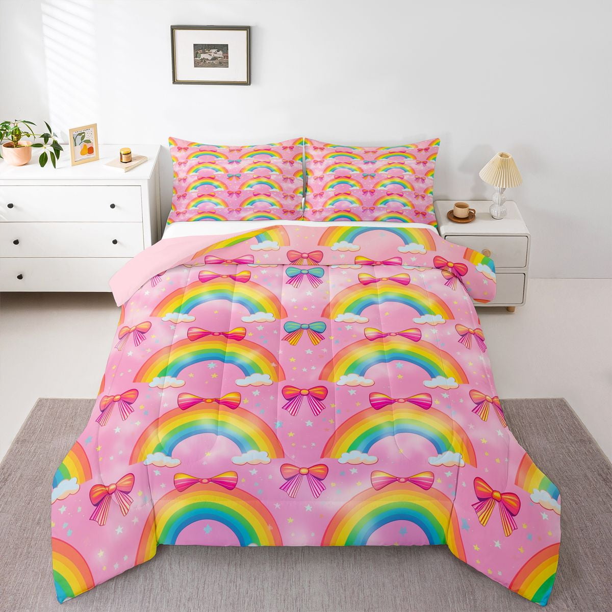 Castle Fairy Cartoon Cute Bow Knot Twin Comforter Sets,Kawaii Colorful ...