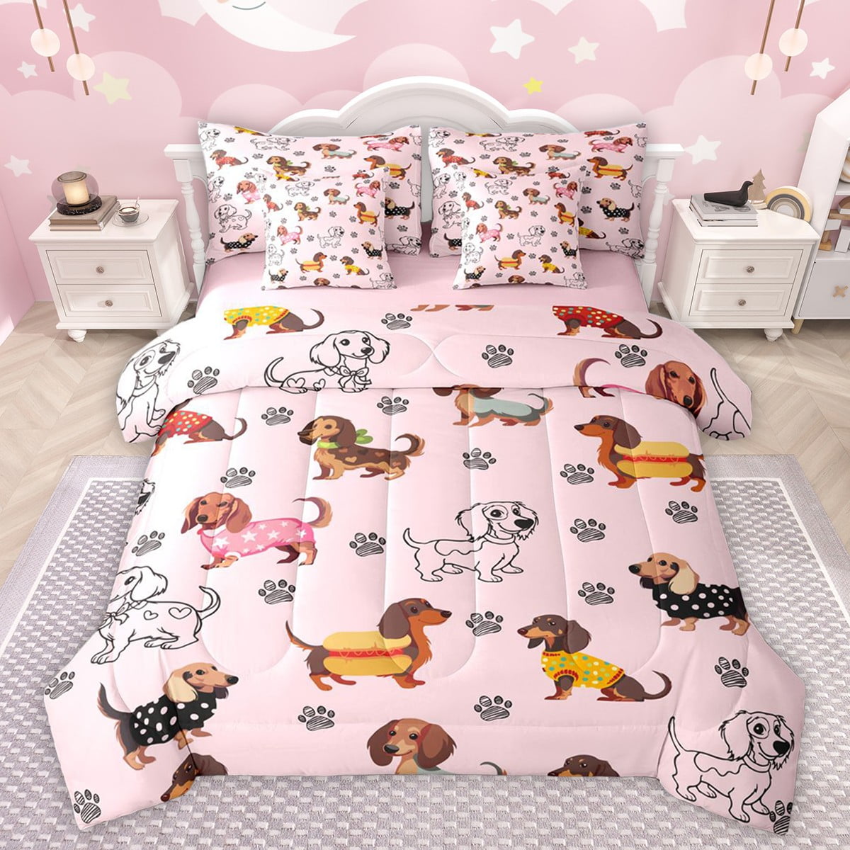 Castle Fairy Cartoon Dachshund Dogs Bedding Comforter Set 7-Piece for ...
