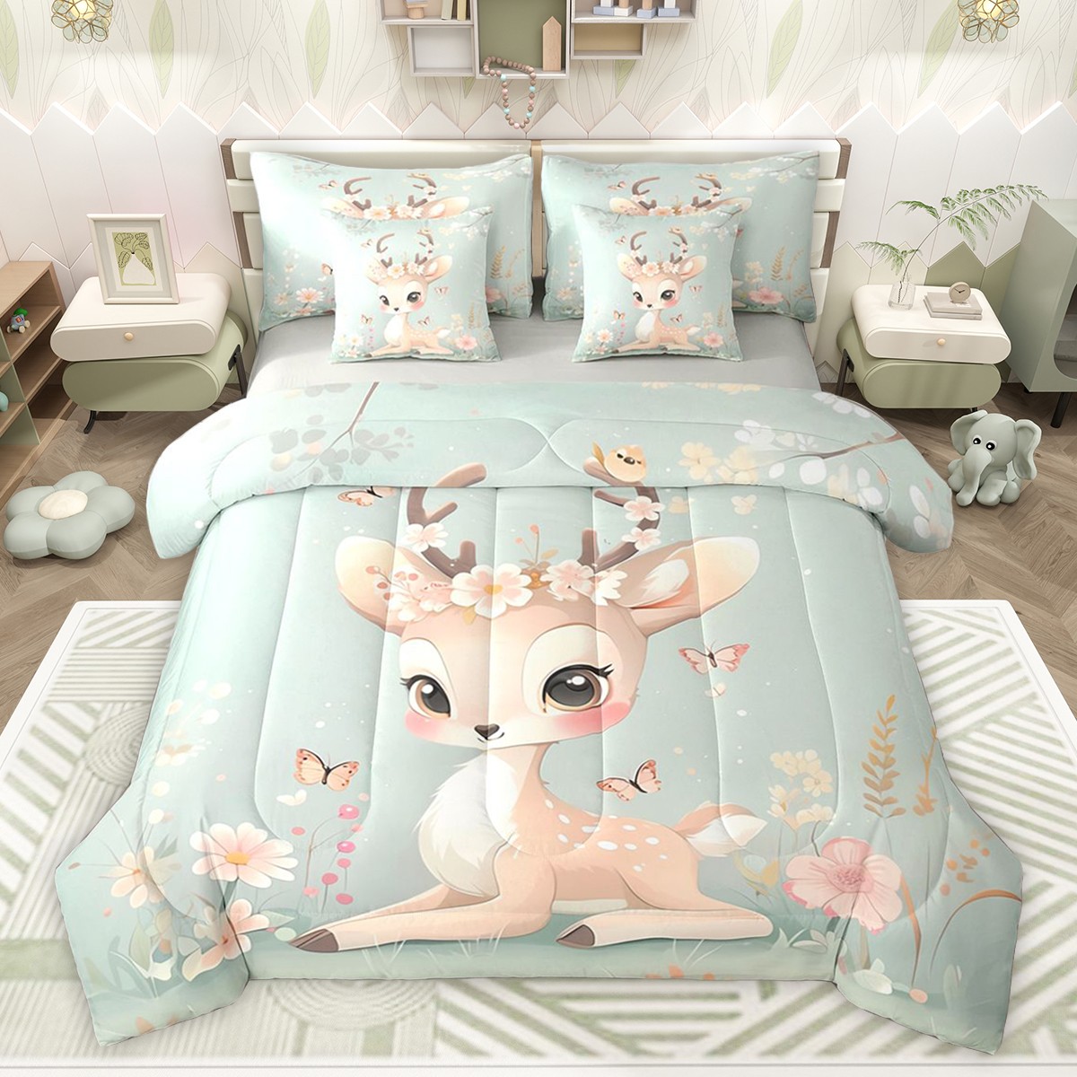 Castle Fairy Cartoon Deer Bedding Comforter Set 7pcs for Preppy Child ...