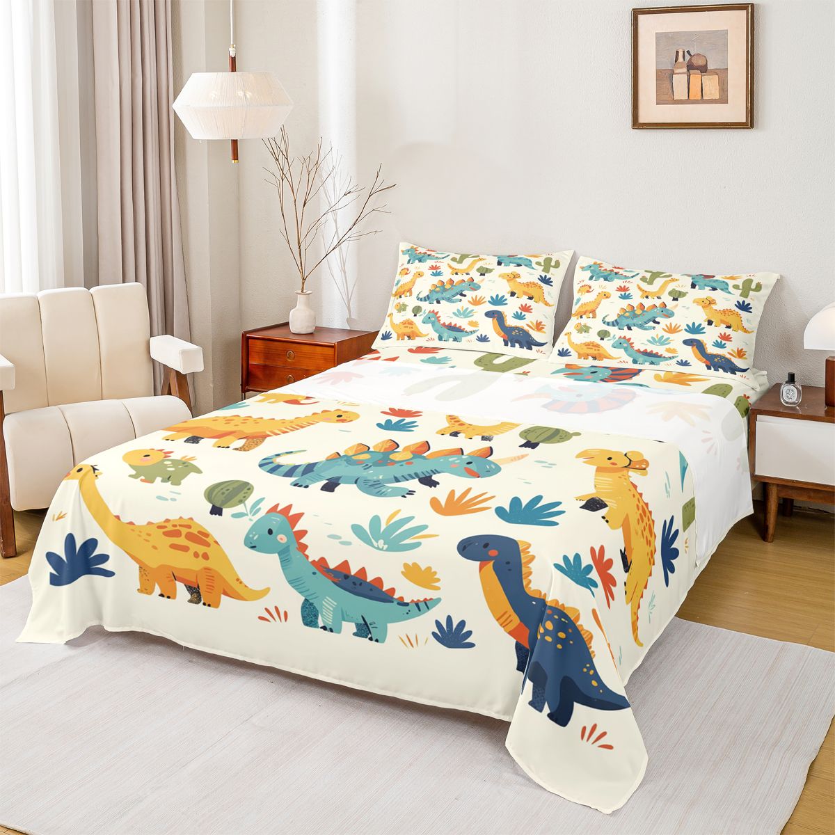 Castle Fairy Cartoon Dino 4pcs Bed Sheets for Preppy Child,Cute Jungle ...