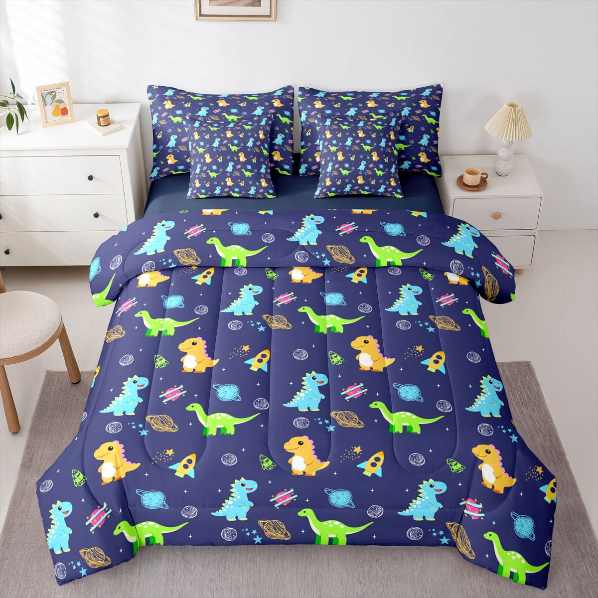 Castle Fairy Cartoon Dinosaur Bedding Comforter Set,Cute Universe ...