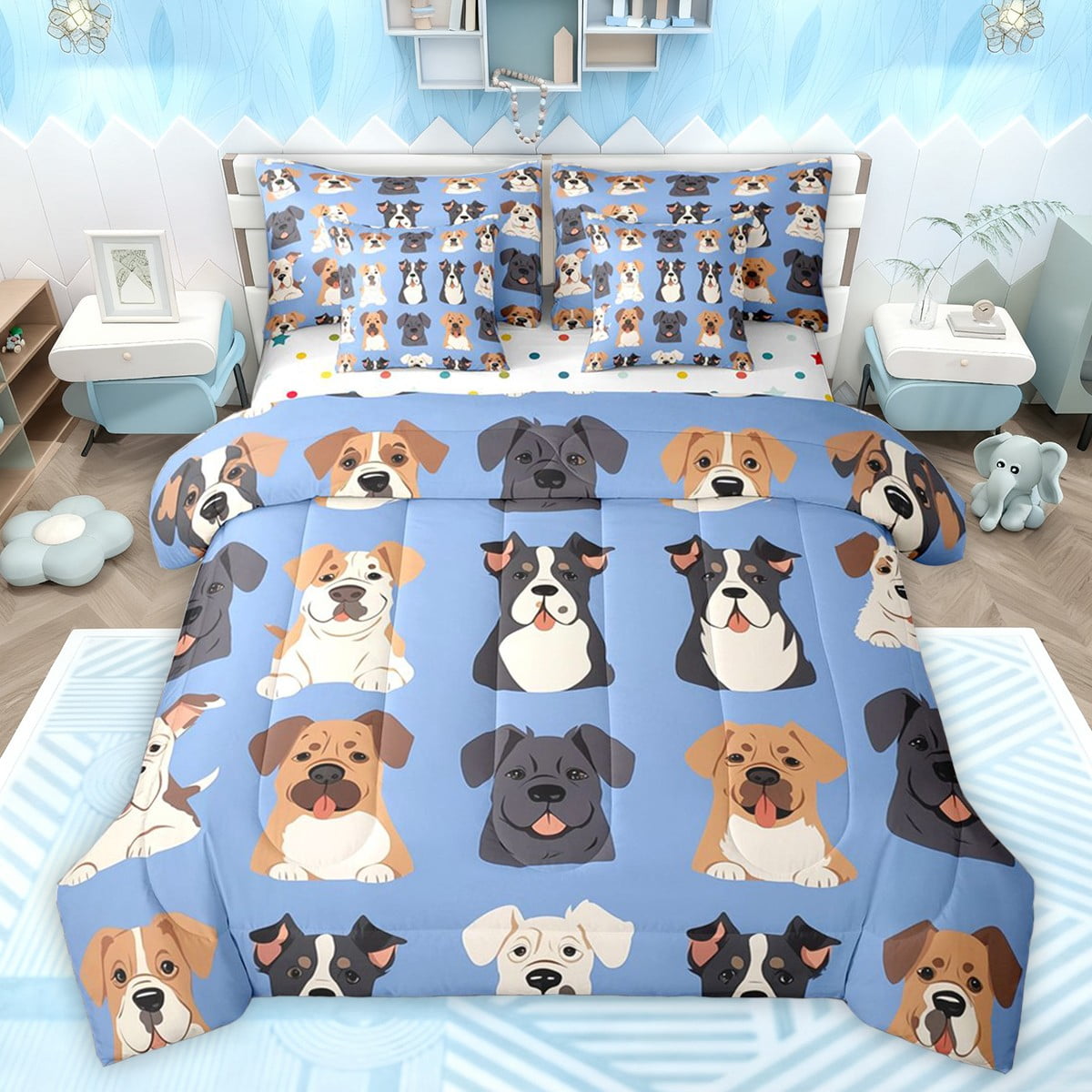 Castle Fairy Cartoon Dogs Bedding Comforter Set 7-Piece for Kids ...