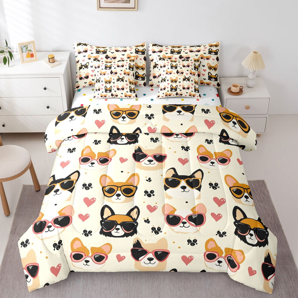 Castle Fairy Cartoon Dogs Bedding Comforter Set for Teens,Animal Pet ...