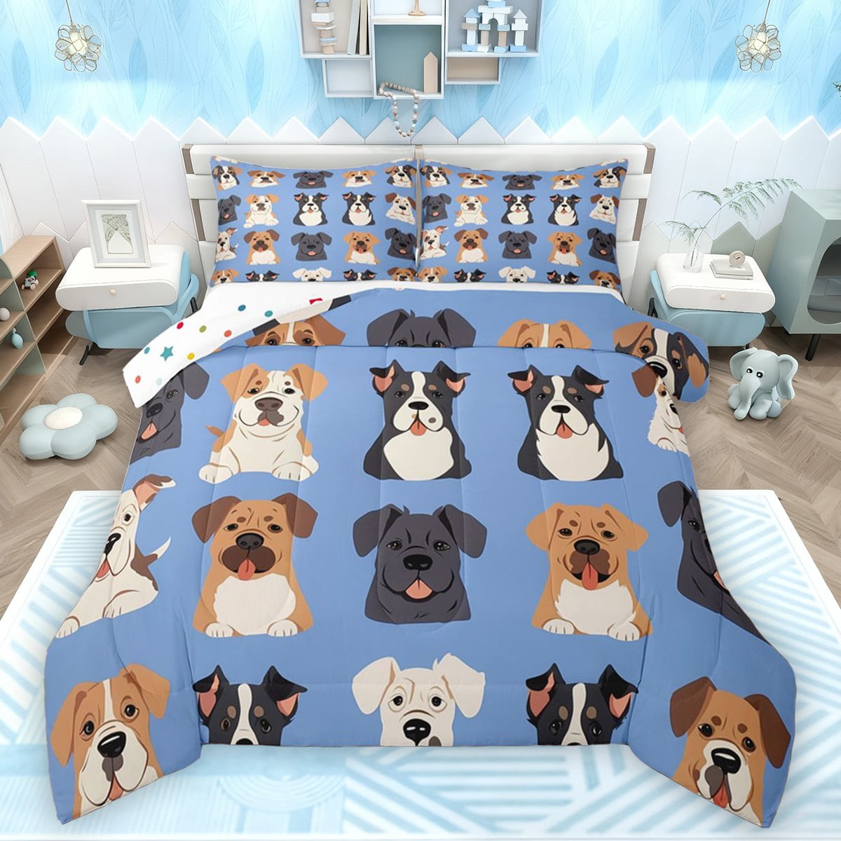 Castle Fairy Cartoon Dogs Full Size Comforter Sets 3-Piece for Kids ...