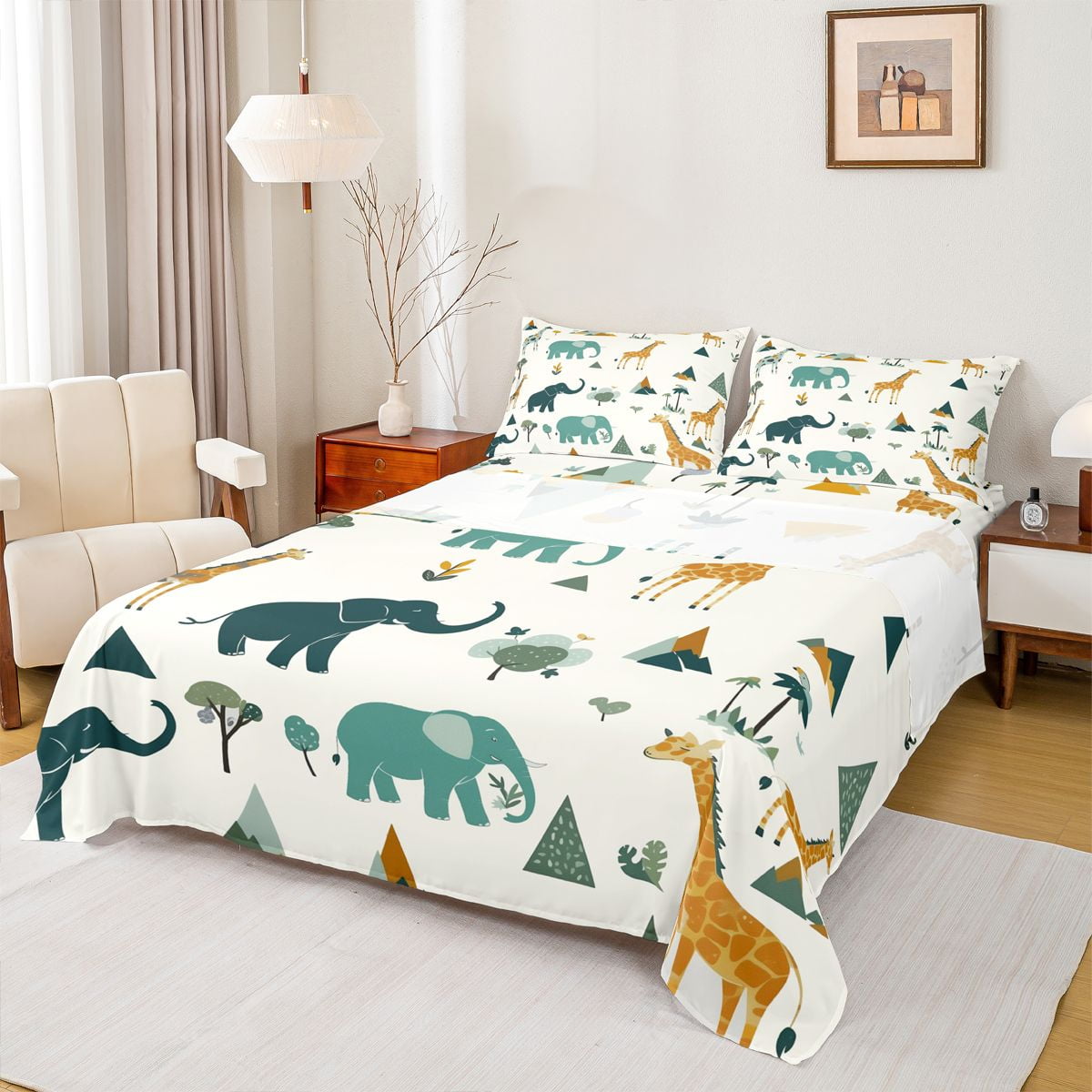 Castle Fairy Cartoon Elephants Giraffe 4 Pieces Queen Sheet Sets for ...