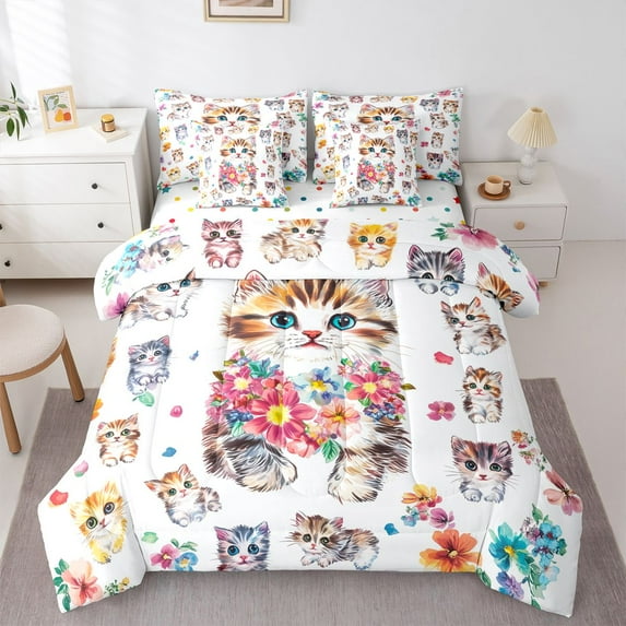 Castle Fairy Cartoon Floral Cats Bedding Comforter Set,Flowers Pet King ...
