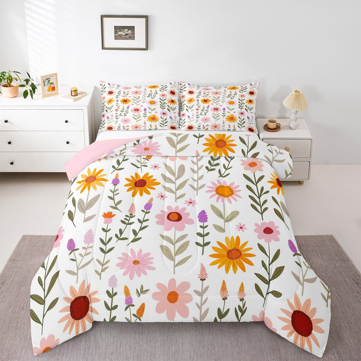 Castle Fairy Cartoon Flower 3-Piece Full Size Comforter Sets,Spring ...