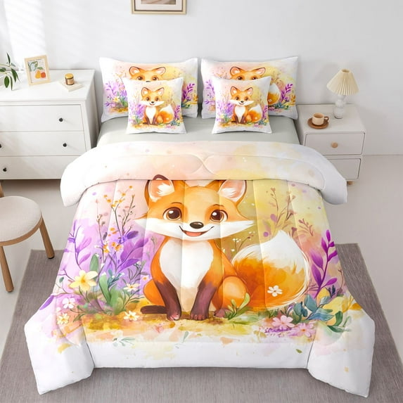 Castle Fairy Cartoon Fox Bedding Comforter Set,Kawaii Floral Animal ...