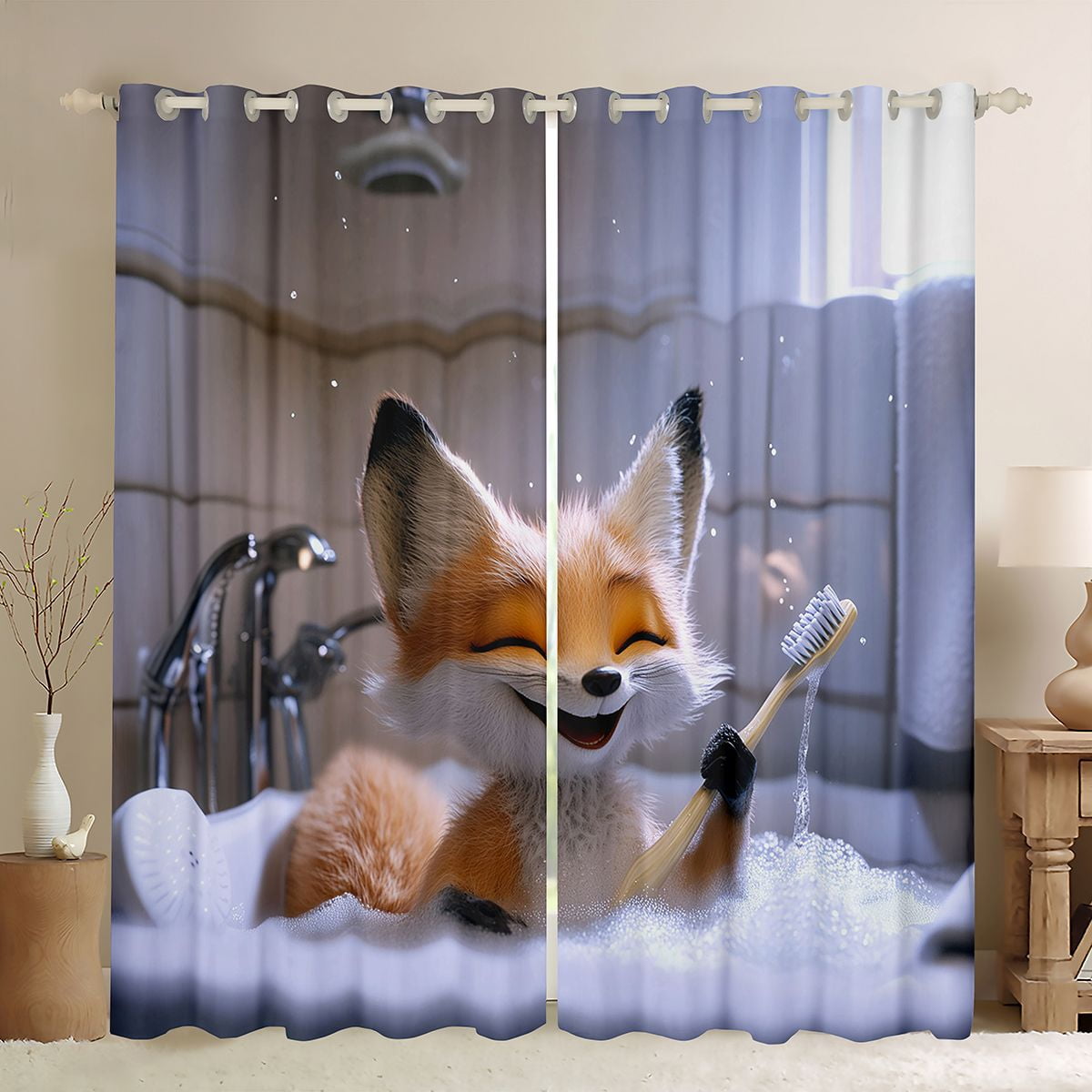 Castle Fairy Cartoon Fox Black Out Curtains,Kawaii Animal Curtains Pack ...