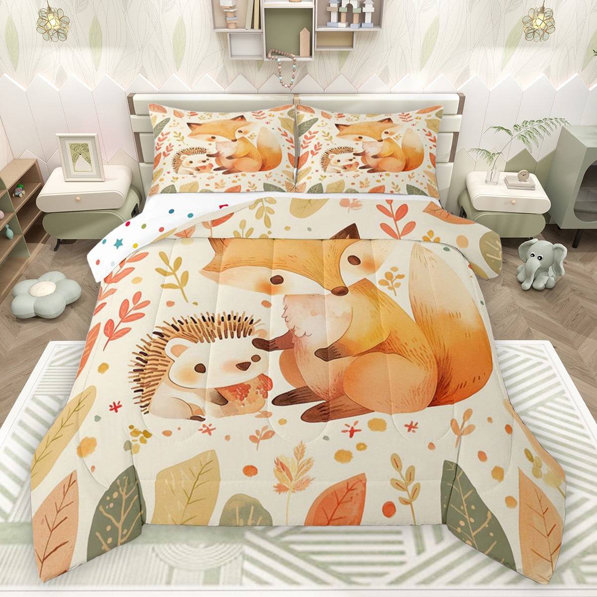 Castle Fairy Cartoon Fox Hedgehog Bedding Comforter Set 2pcs for Preppy ...