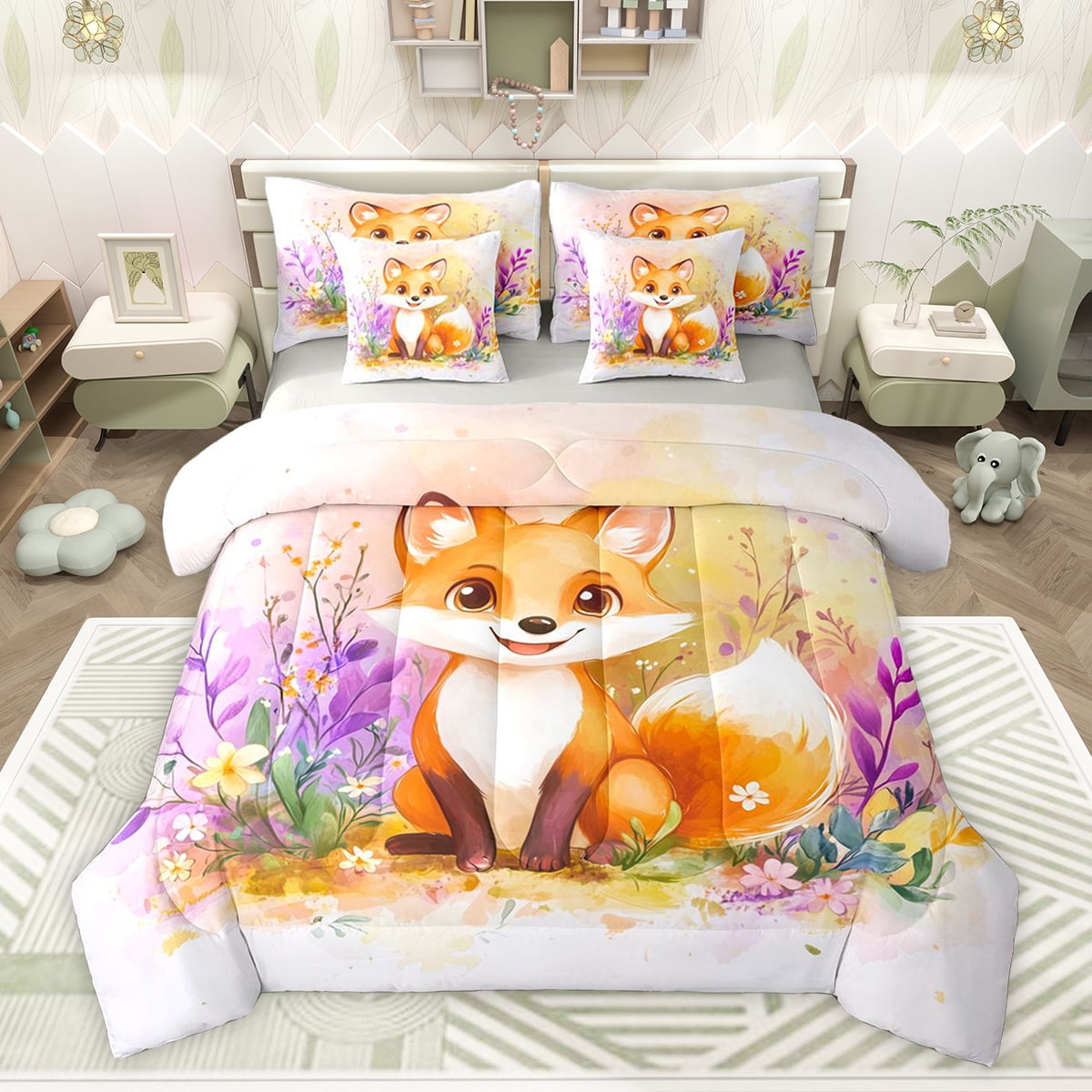 Castle Fairy Cartoon Fox Twin Bedding Sets,Kawaii Floral Animal Bedding ...