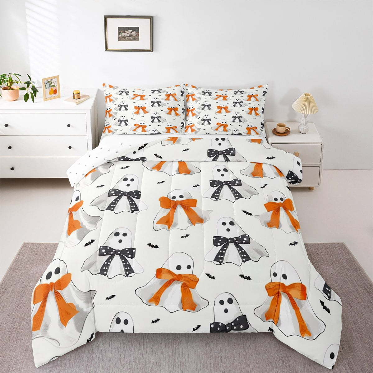 Castle Fairy Cartoon Ghost 3-Piece Full Size Comforter Sets,Kawaii Bow ...
