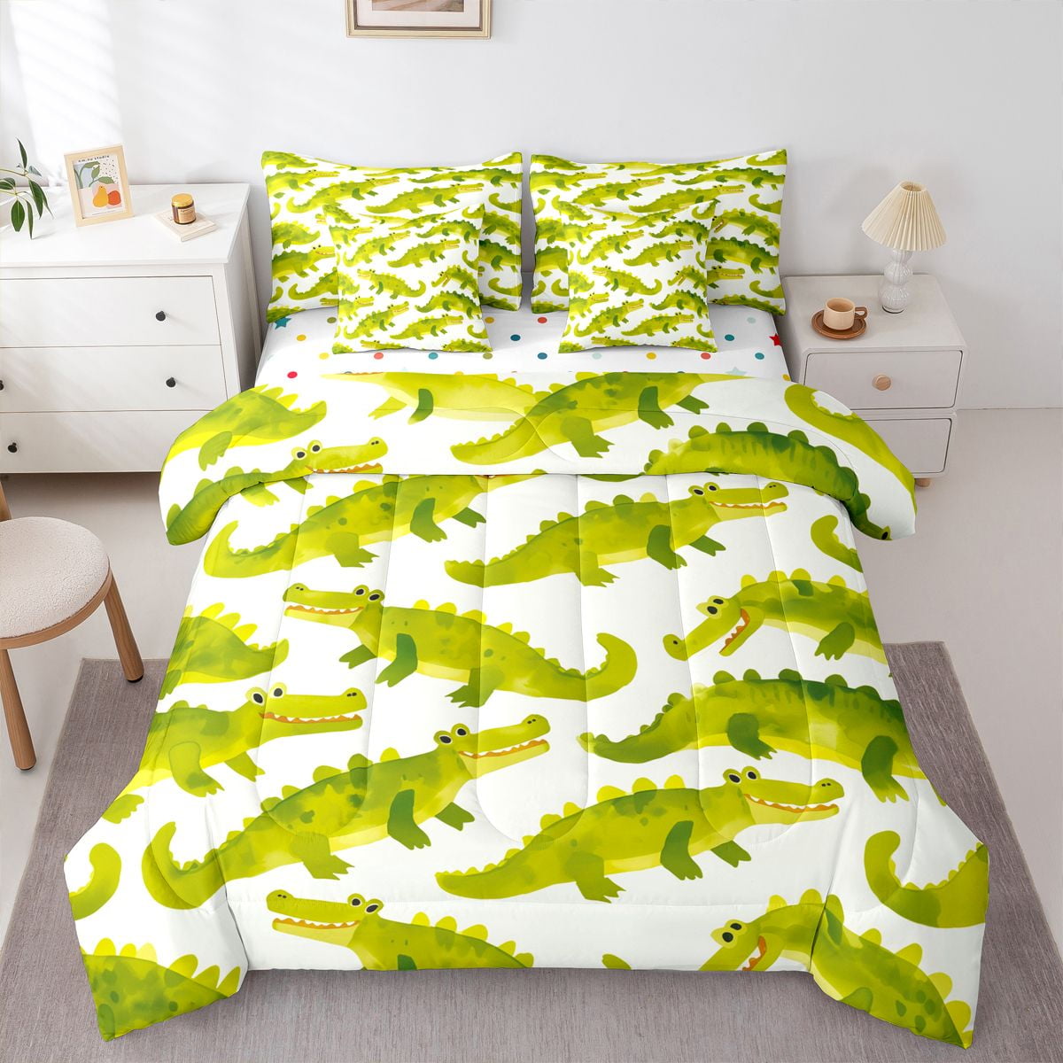 Castle Fairy Cartoon Green Crocodile Bedding Comforter Set,Animal Full ...