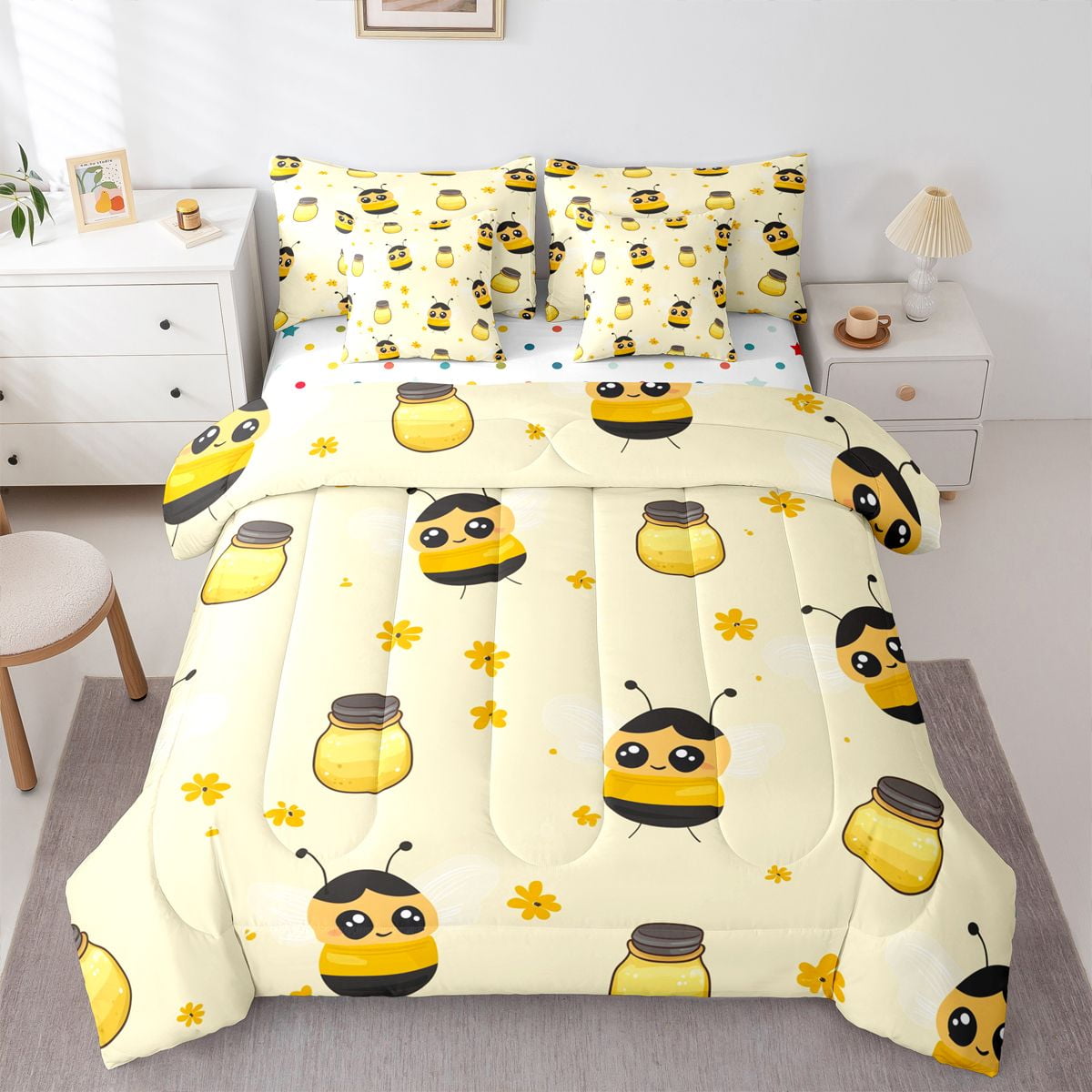 Castle Fairy Cartoon Honeybee Bedding Comforter Set,Yellow Flowers King ...