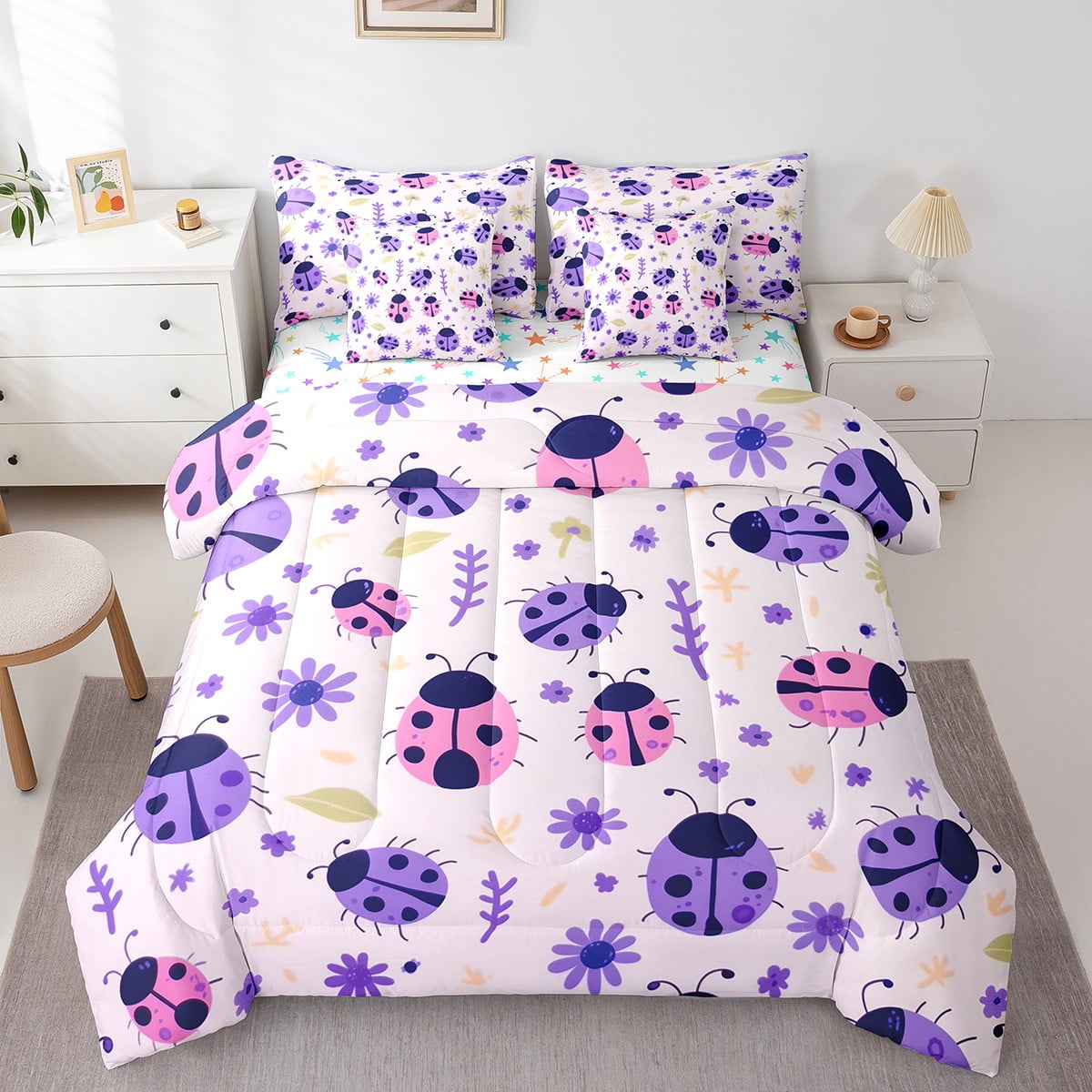 Castle Fairy Cartoon Ladybird Bedding Comforter Set,Chic Flowers Full ...