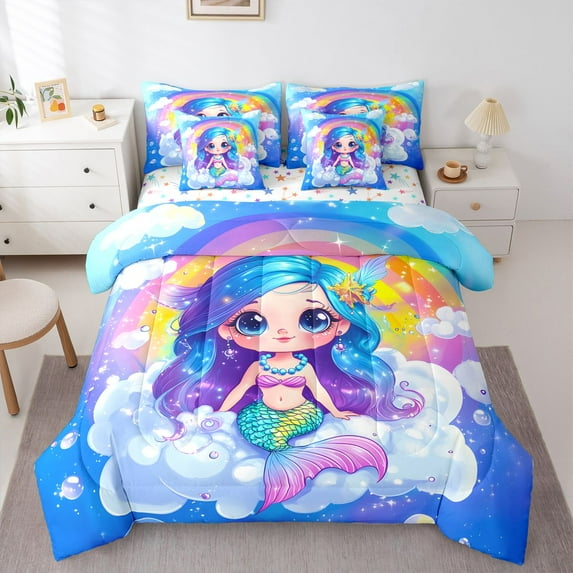 Castle Fairy Cartoon Mermaid Bedding Comforter Set,Ocean Princess Full ...