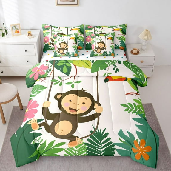 Castle Fairy Cartoon Monkey Parrot Bedding Comforter Set,Tropical ...