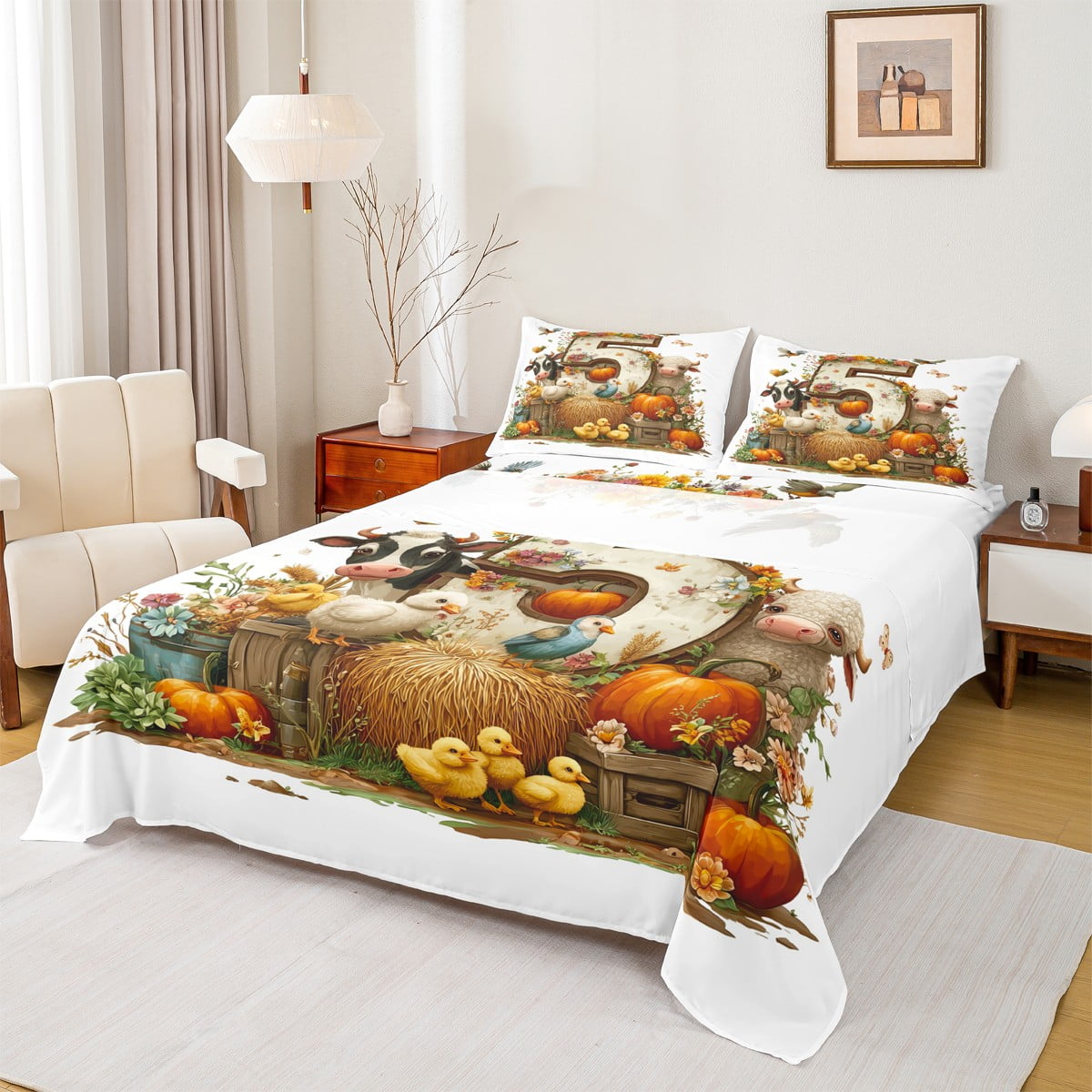 Castle Fairy Cartoon Number Five 4pcs Bed Sheets,Cow Sheep Duck King ...
