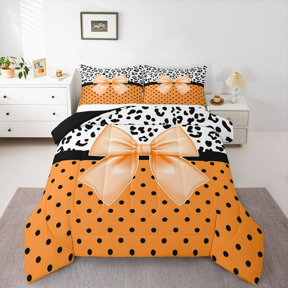 Castle Fairy Cartoon Orange Bow Knot Twin Comforter Sets,Black Polka ...