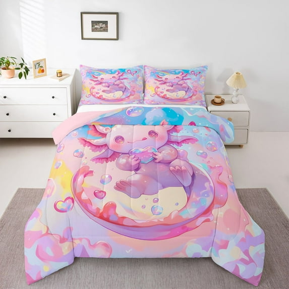 Castle Fairy Cartoon Pink Salamander Full Size Comforter Sets,Animal ...