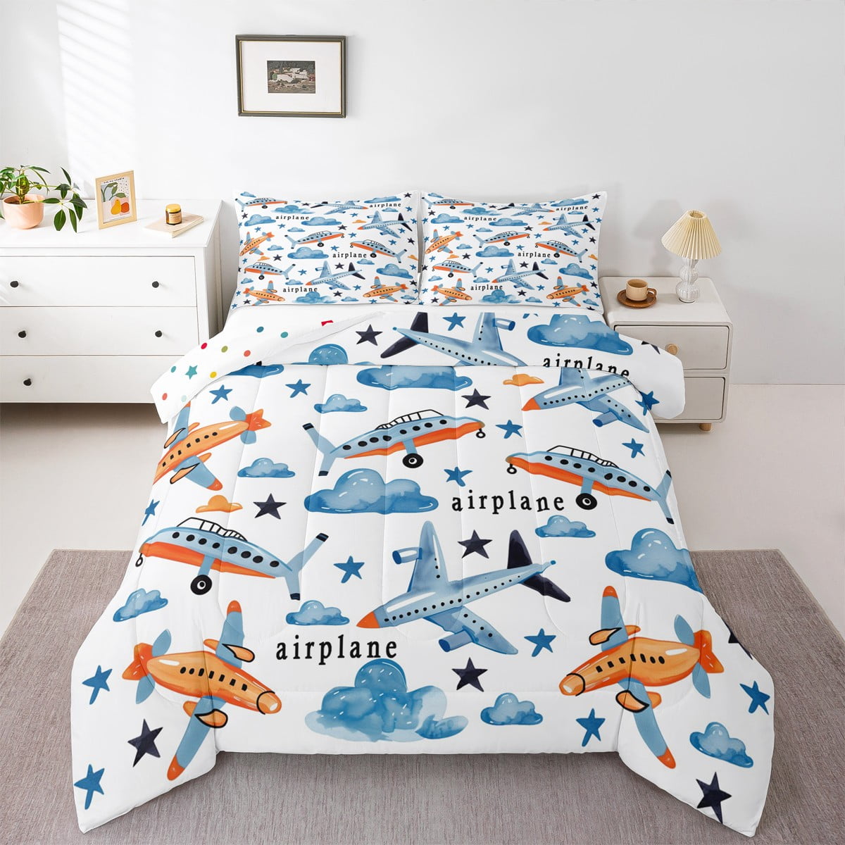 Castle Fairy Cartoon Plane Twin Comforter Sets,Transportation Theme ...