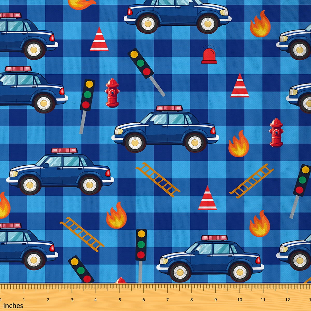 Castle Fairy Cartoon Police Car Fabric by the Yard 1 Yard for Boys ...
