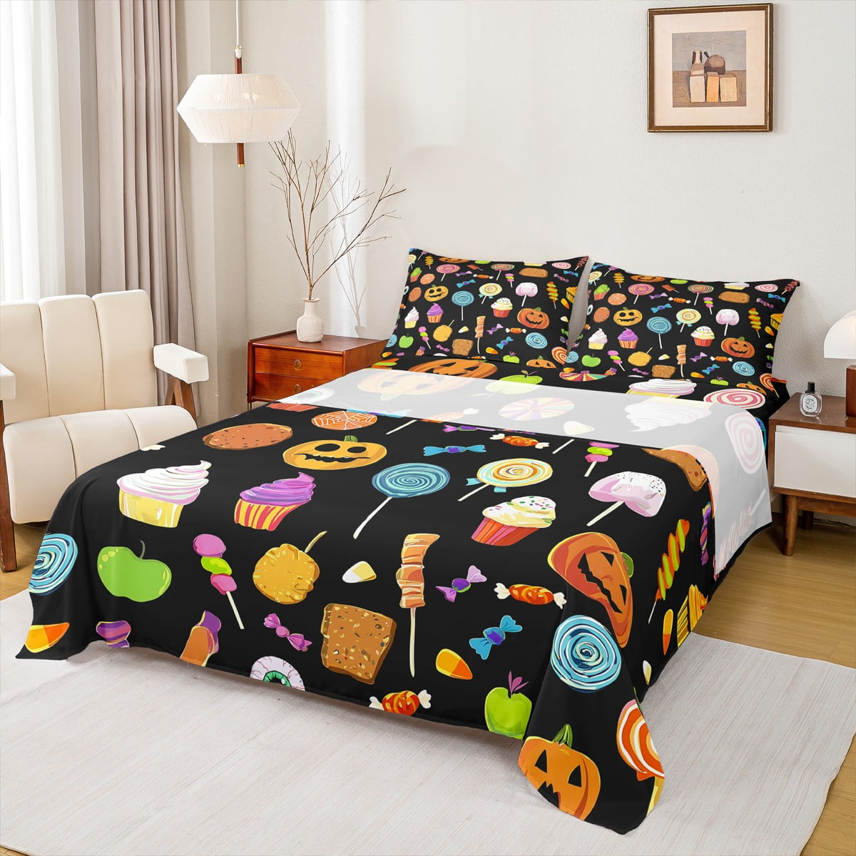 Castle Fairy Cartoon Pumpkin 3pcs Twin Sheet Sets,Happy Halloween Twin Fitted Sheet,Food Dessert ...