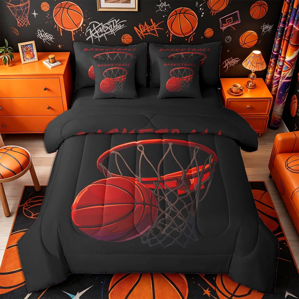 Castle Fairy Cartoon Red Basketball Hoop Full Size Bedding Sets 7 ...