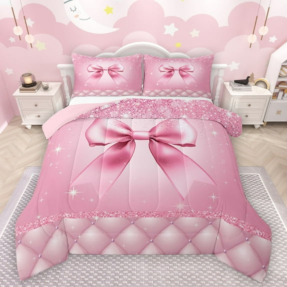 Castle Fairy Cartoon Ribbon Bow Full Size Comforter Sets 3-Piece for ...