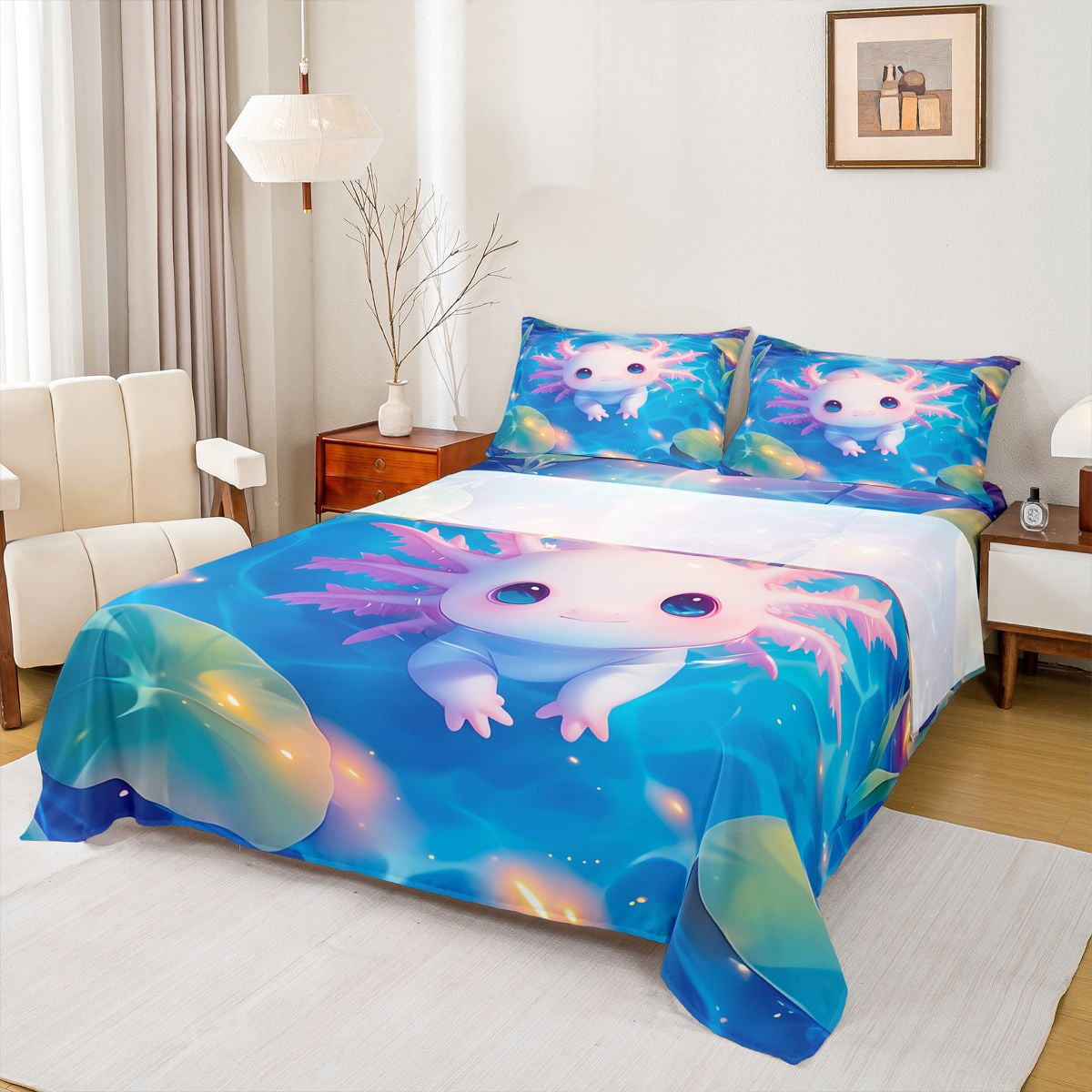 Castle Fairy Cartoon Salamander Bed Sheets,Kawaii Animal Axolotl King ...