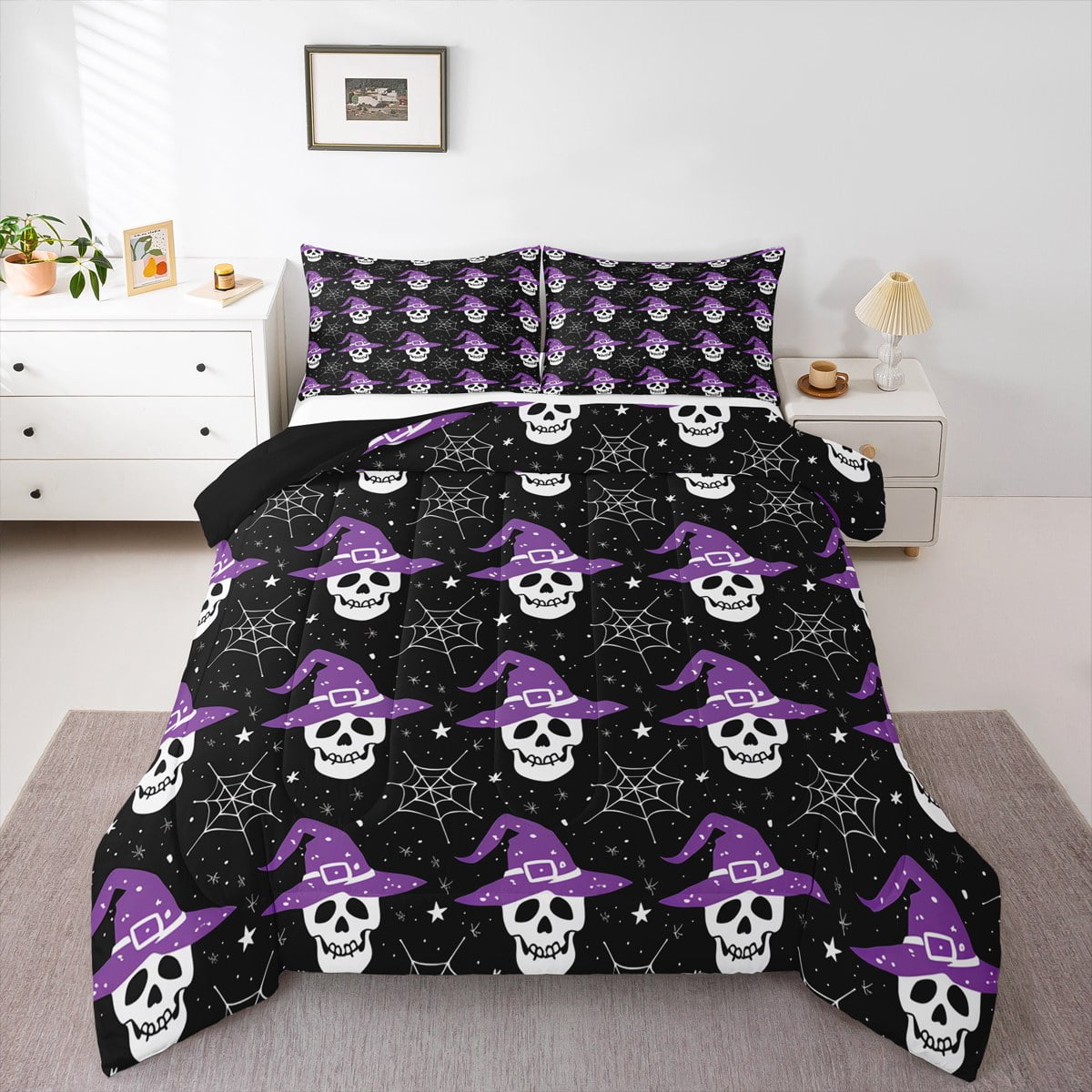 Castle Fairy Cartoon Skull 3-Piece Full Size Comforter Sets,Spider Web ...