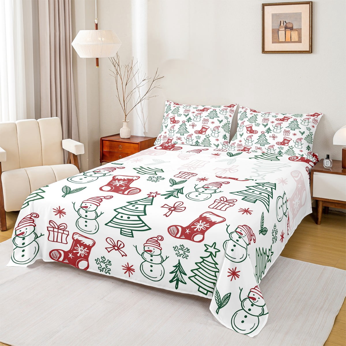 Castle Fairy Cartoon Snowman 4Pcs Bed Sheets for Kids Children Boys ...