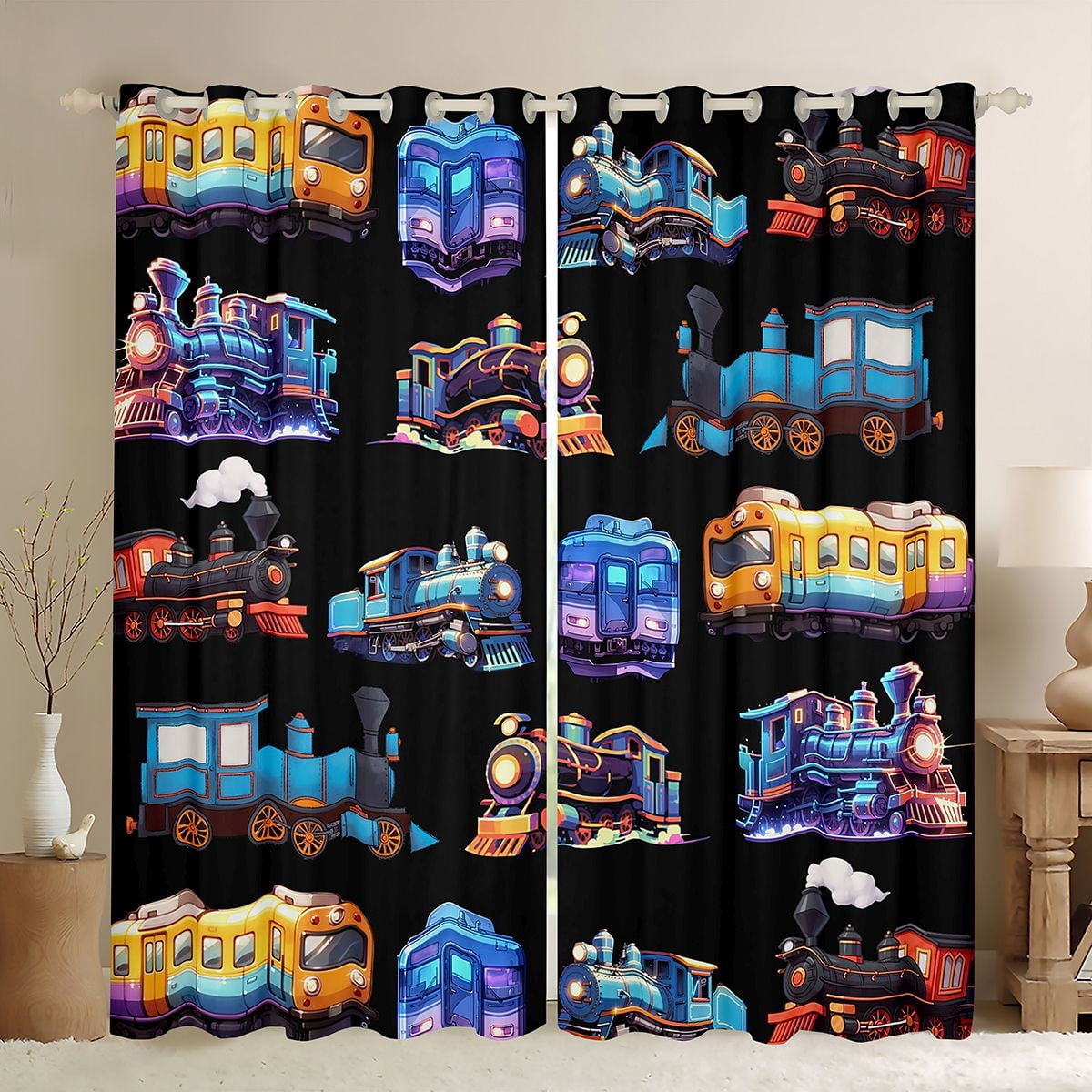 Castle Fairy Cartoon Steam Train Blackout Curtains Set of 2 (52x84 Each ...