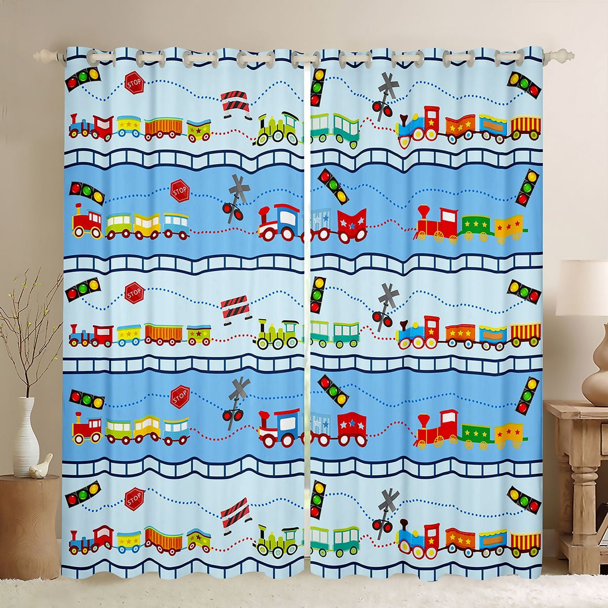 Castle Fairy Cartoon Train Black Out Curtains for Preppy Kids Children ...
