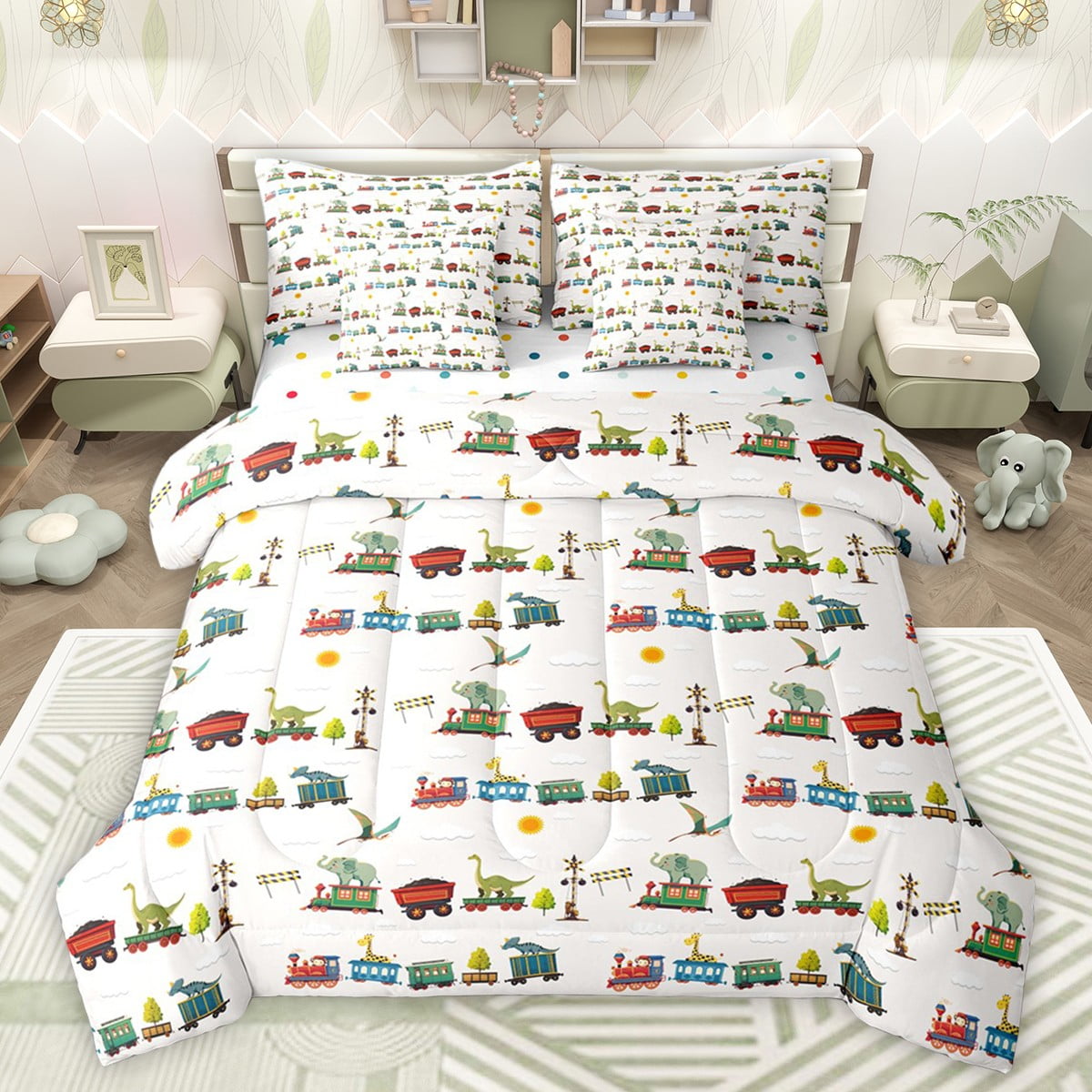 Castle Fairy Cartoon Train Boy Girl Twin Bedding Sets 7-Piece,Kawaii ...