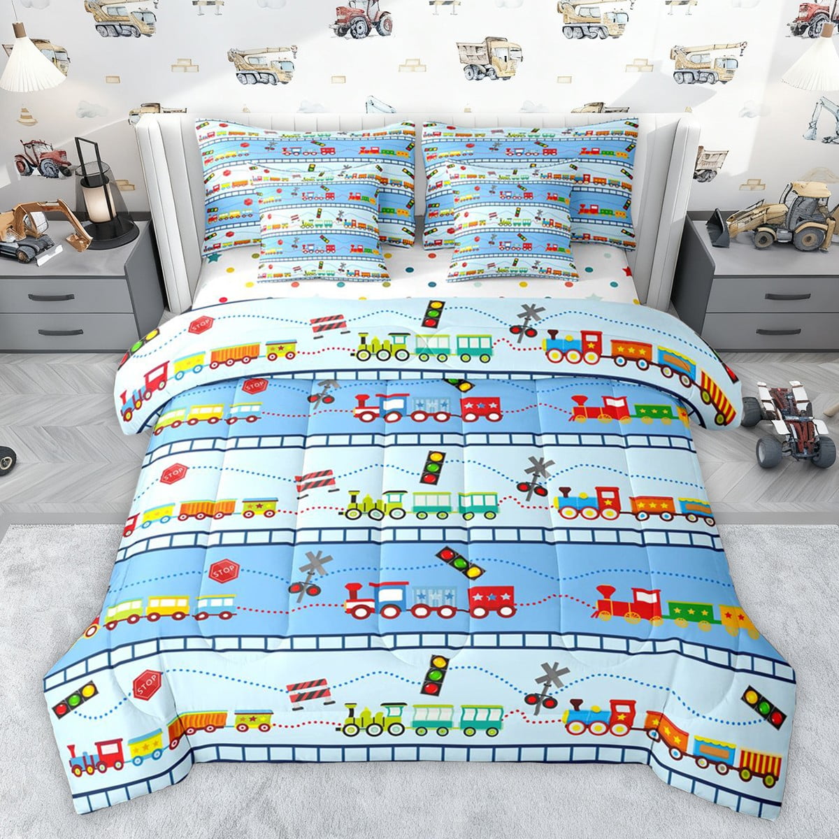Castle Fairy Cartoon Train Twin Bedding Sets 7-Piece for Preppy Kids ...