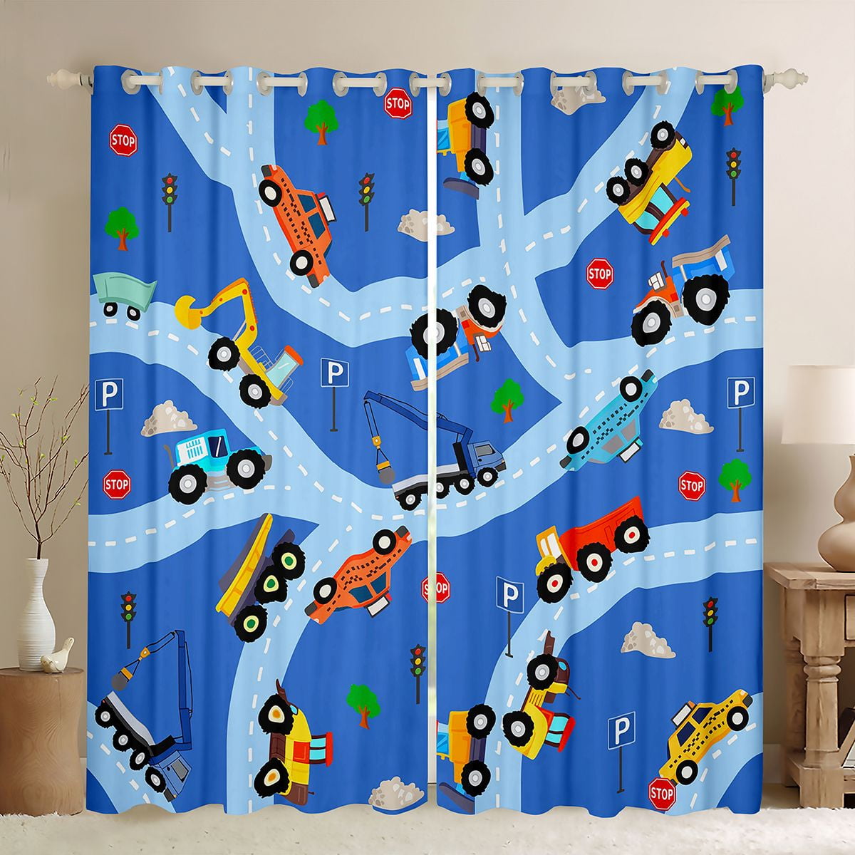 Castle Fairy Cartoon Truck Blackout Curtains Set of 2 (52x84 Each),Car ...
