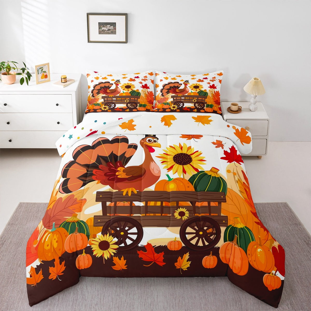 Castle Fairy Cartoon Turkey 3 Pieces Queen Comforter Set,Sunflower ...