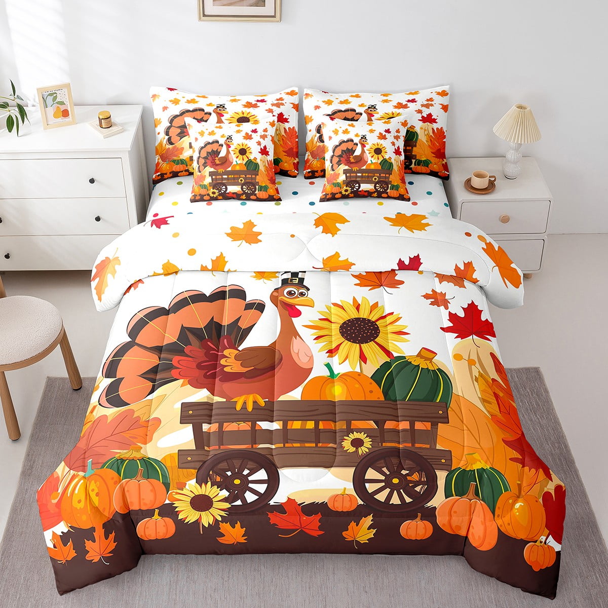 Castle Fairy Cartoon Turkey 7-Piece Bedding Comforter Set,Sunflower ...