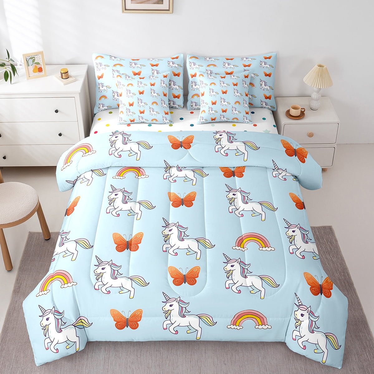 Castle Fairy Cartoon Unicorn Bedding Comforter Set,Butterflies King ...