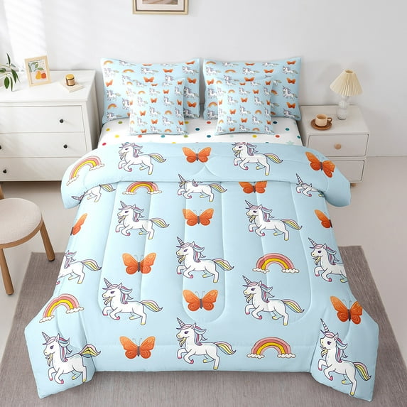 Castle Fairy Cartoon Unicorn Bedding Comforter Set,Butterflies King ...