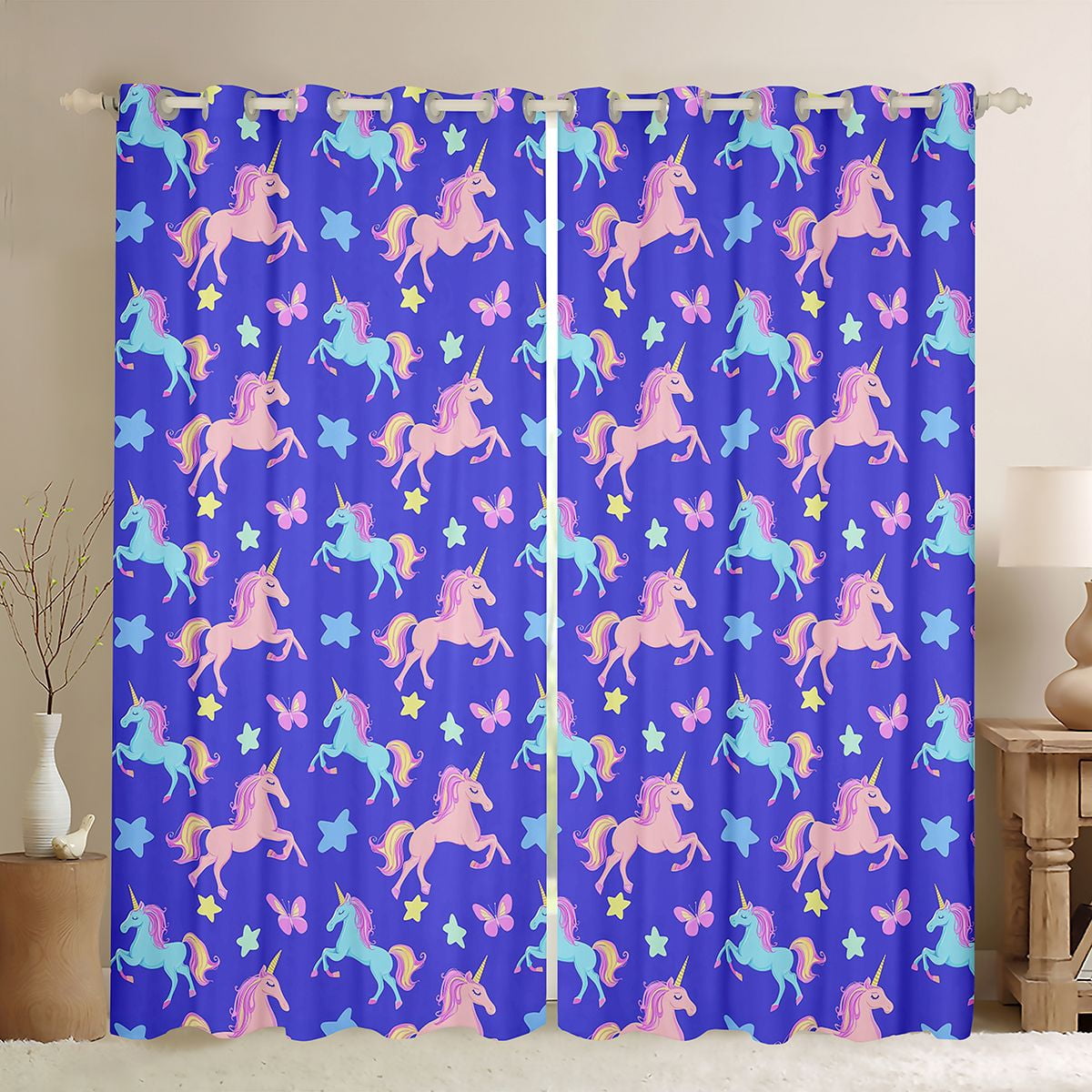 Castle Fairy Cartoon Unicorn Black Out Curtains,Galaxy Curtains Pack of ...