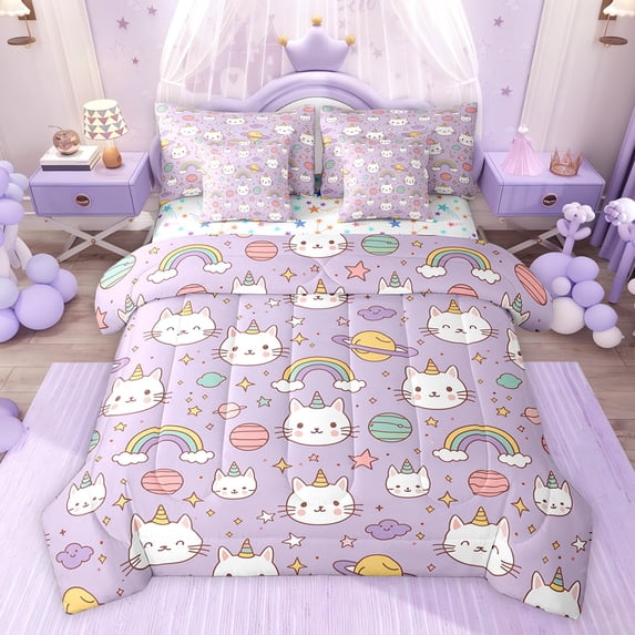 Castle Fairy Cartoon Unicorn Cats Twin Bedding Sets,Animal Pet Bedding ...