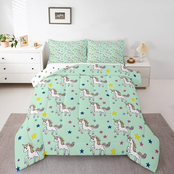 Castle Fairy Cartoon Unicorn Twin Comforter Sets,Colorful Stars Print ...