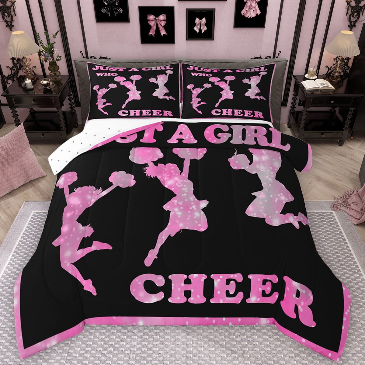 Castle Fairy 3-Piece Full Size Comforter Set, Black and Pink Cheer ...