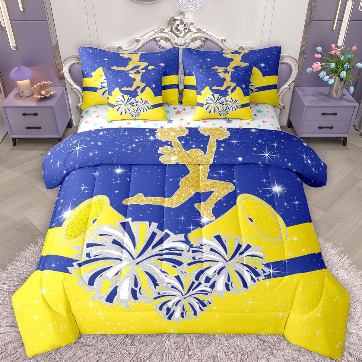 Castle Fairy Cheer Theme Bedding Comforter Set 7-Piece,Yellow Blue King ...