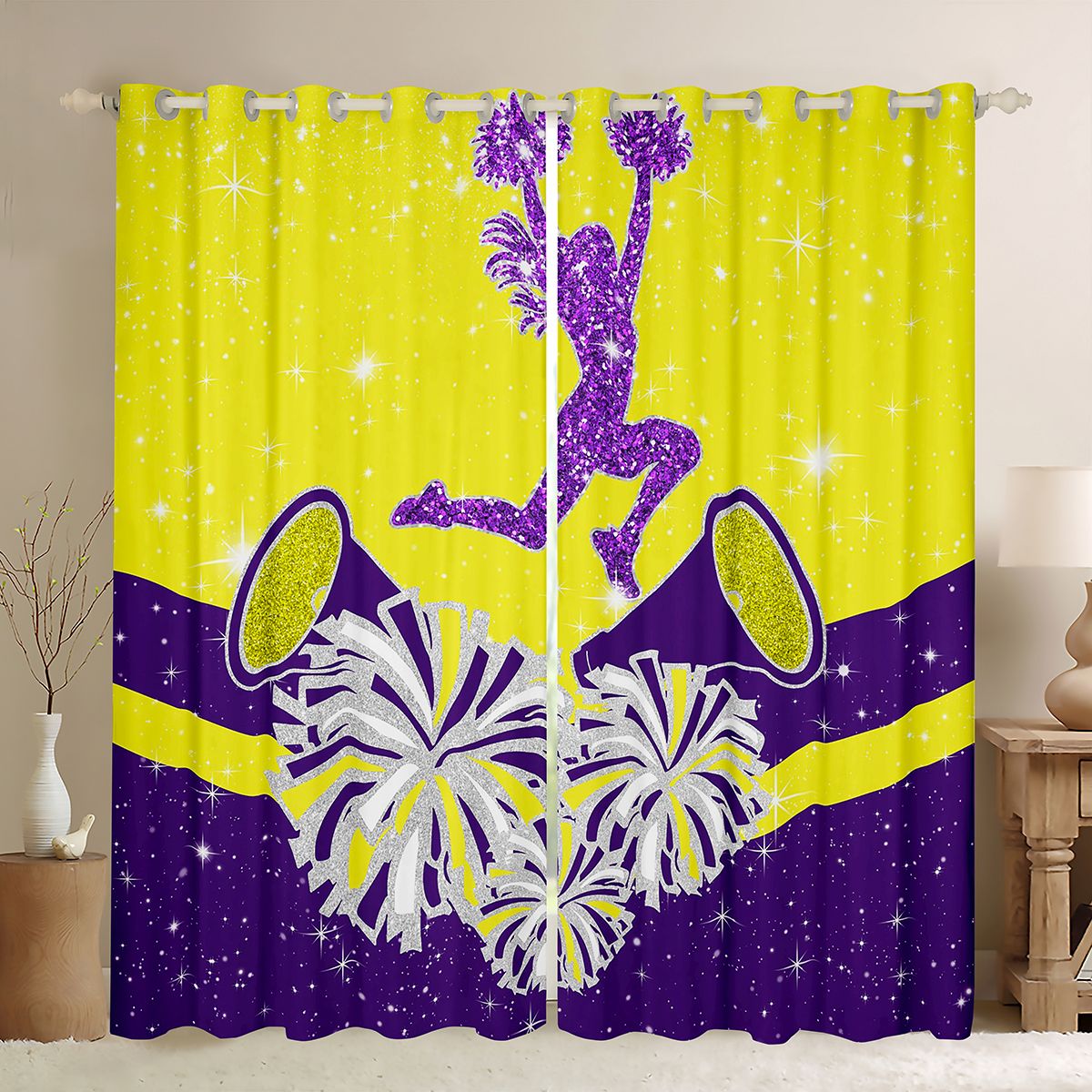 Castle Fairy Cheer Theme Curtains Pack of 2 (42x84 Each),Purple Yellow ...